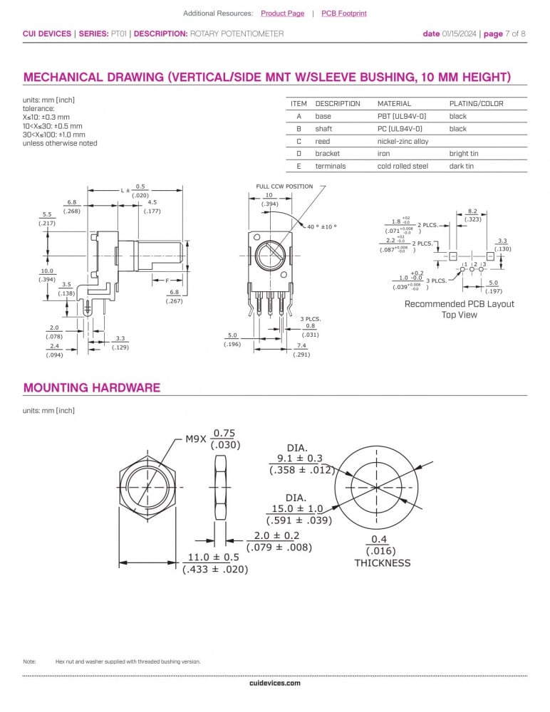 PT01 datasheet page 7