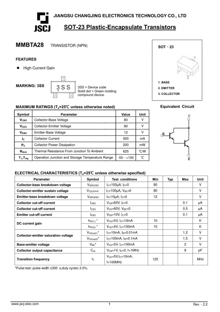 JSCJ MMBTA28 datasheet page 1