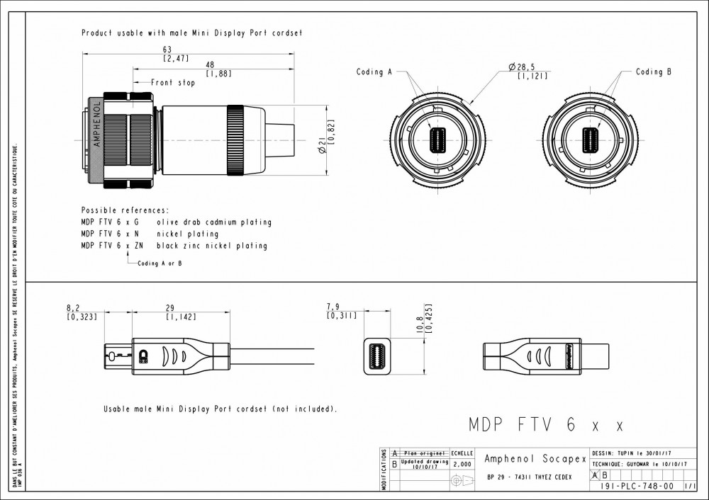 Amphenol MDPFTV6BZN technical drawing page