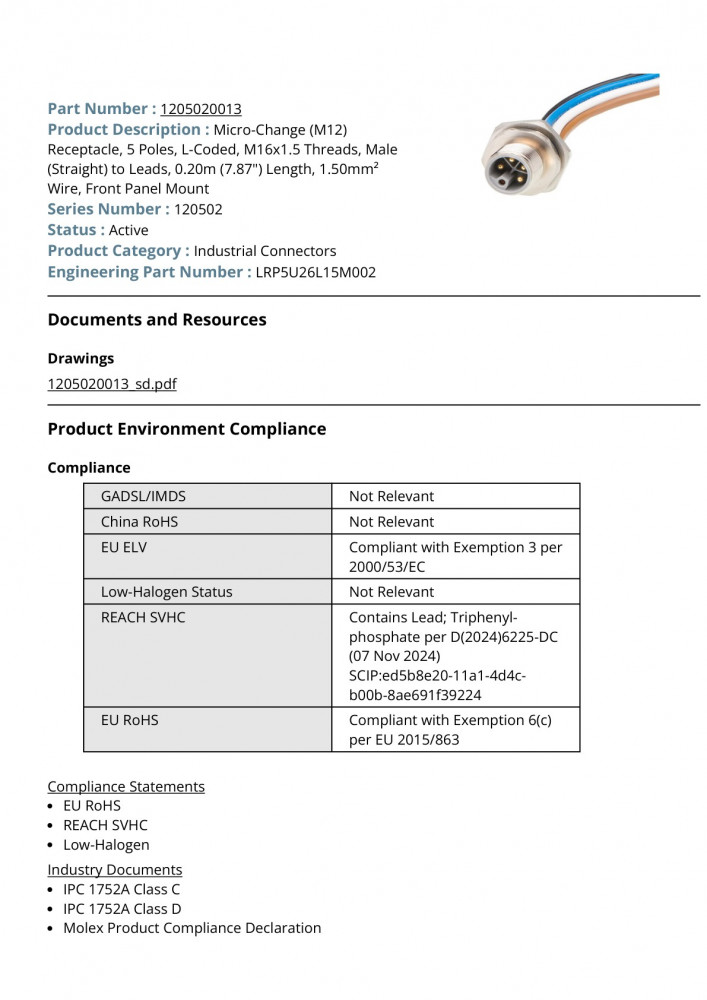 MOLEX 1205020013 product drawing page 1