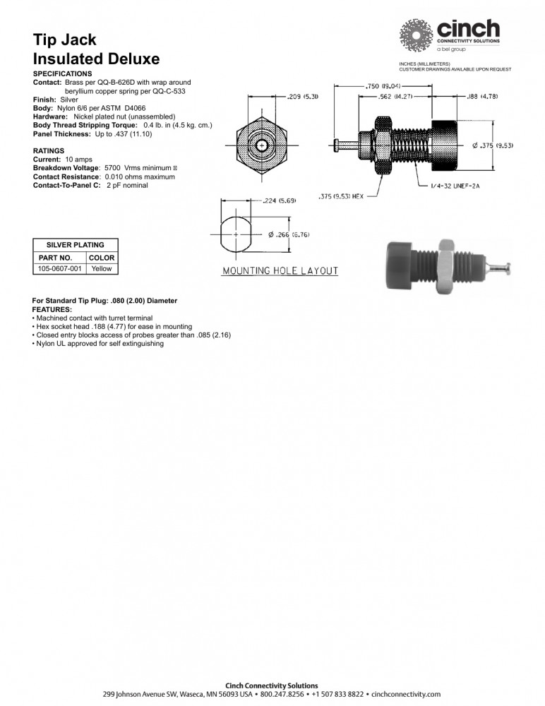 Bel Fuse 105-0607-001 technical drawing page