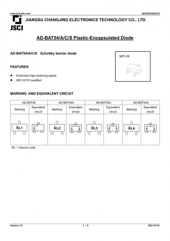 AD-BAT54A datasheet page 1