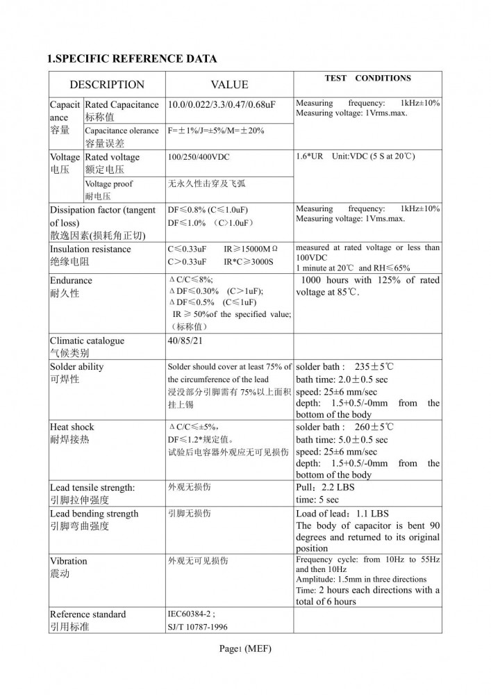 MEF series specification page 2
