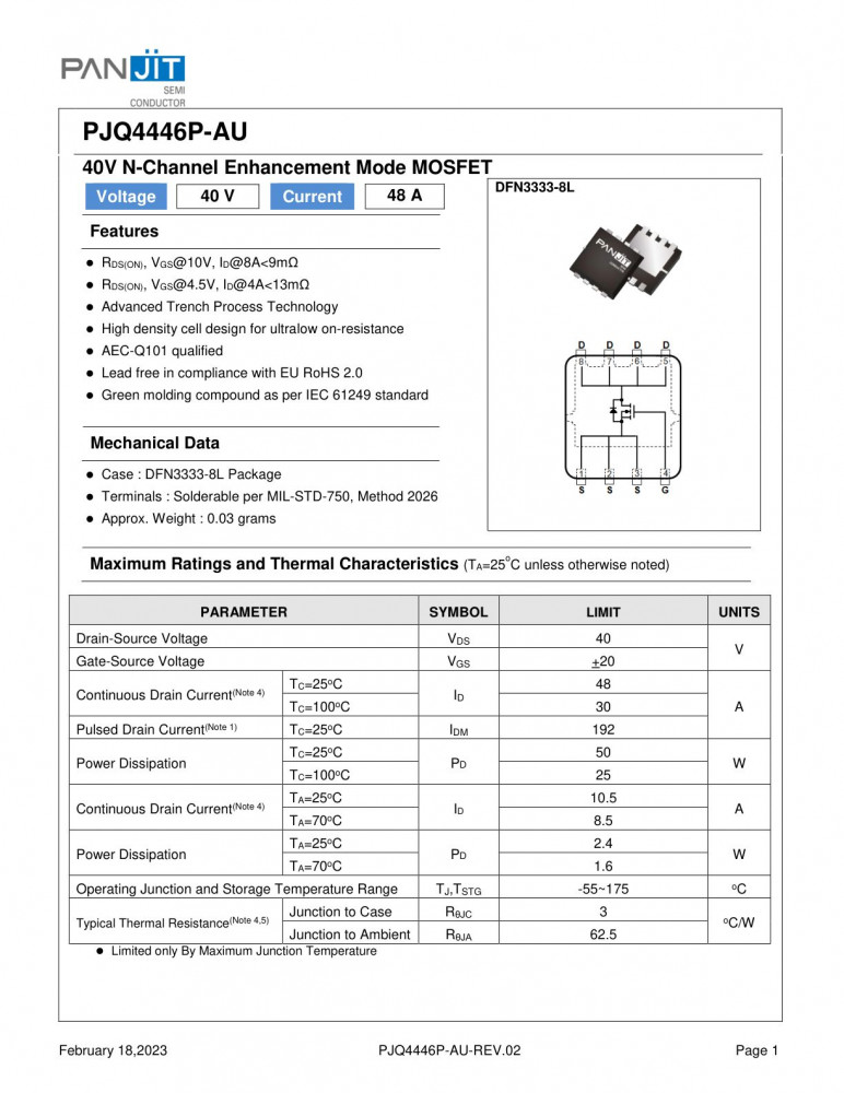 PJQ4446P-AU datasheet page 1