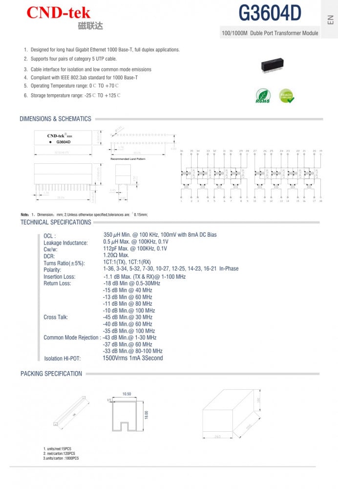 CND-tek G3604D product datasheet page