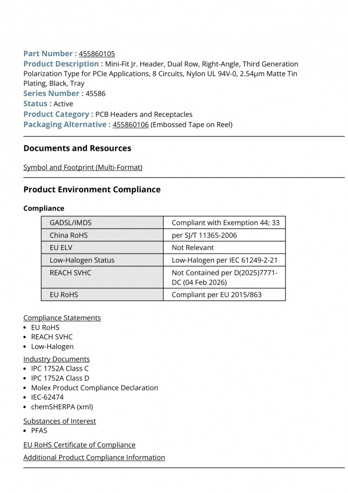 MOLEX 455860105 technical document image 1