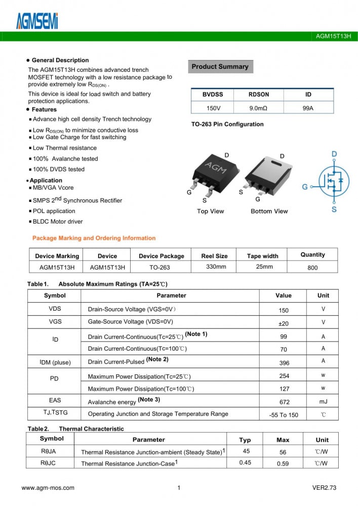 AGM15T13H datasheet page 1