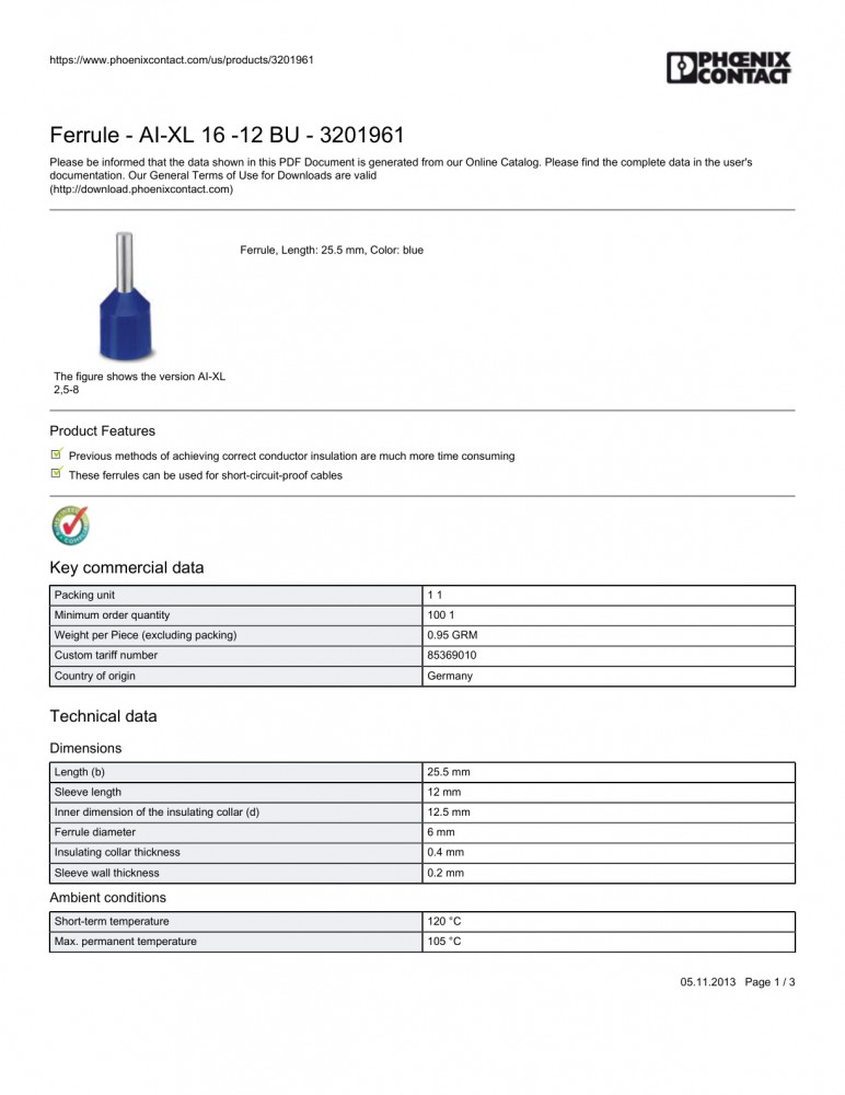 Phoenix Contact 3201961 product document image 1