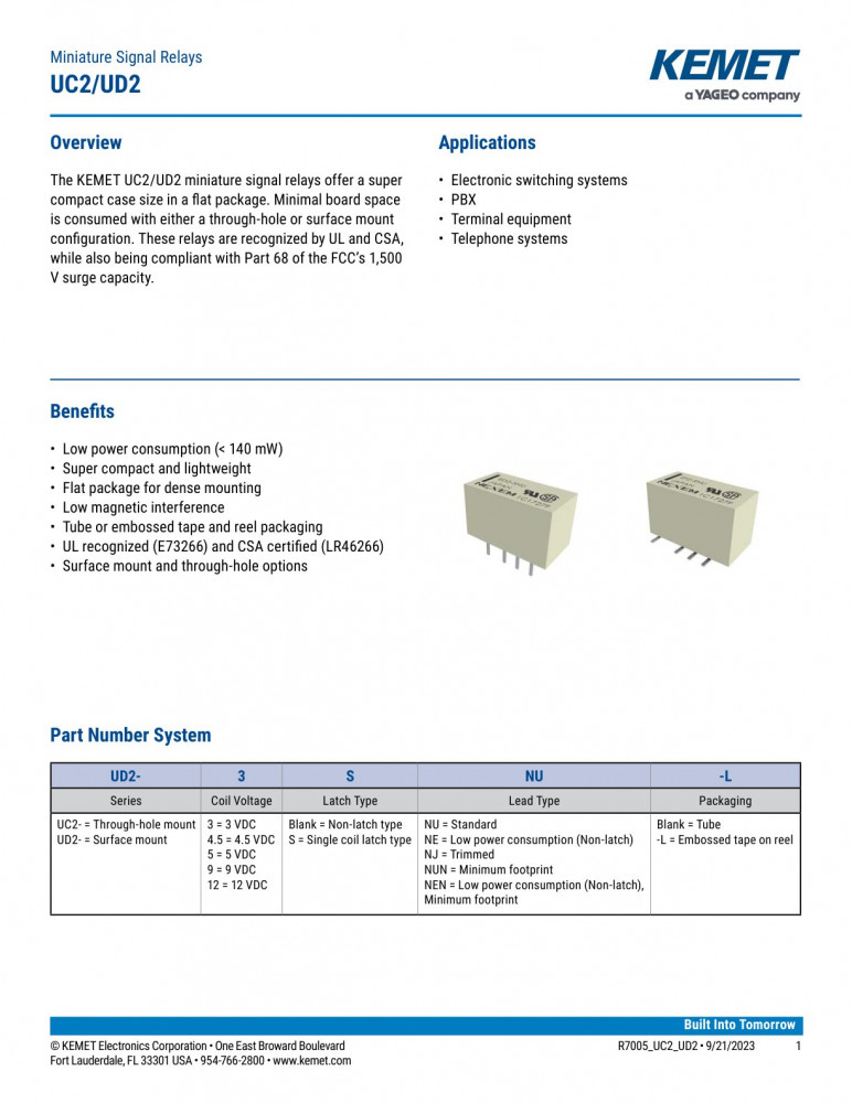 KEMET UD2-3SNUN datasheet page 1