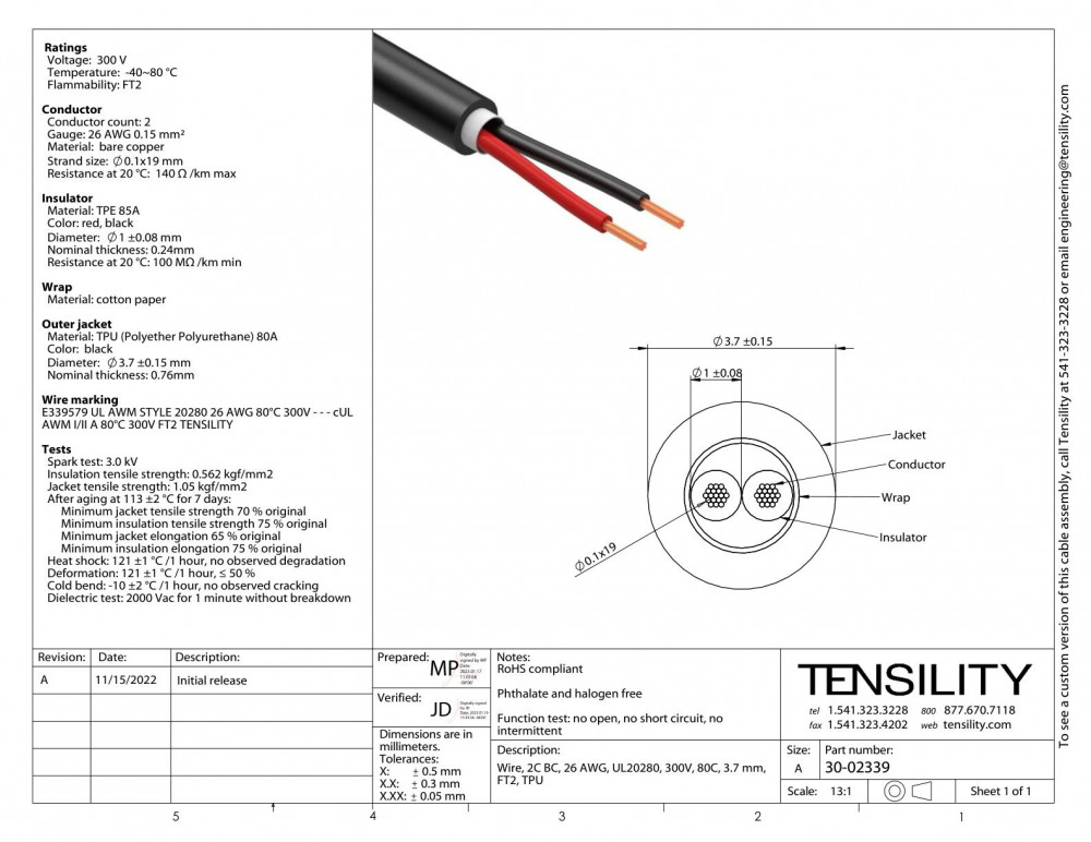 30-02339 cable technical drawing and specification sheet