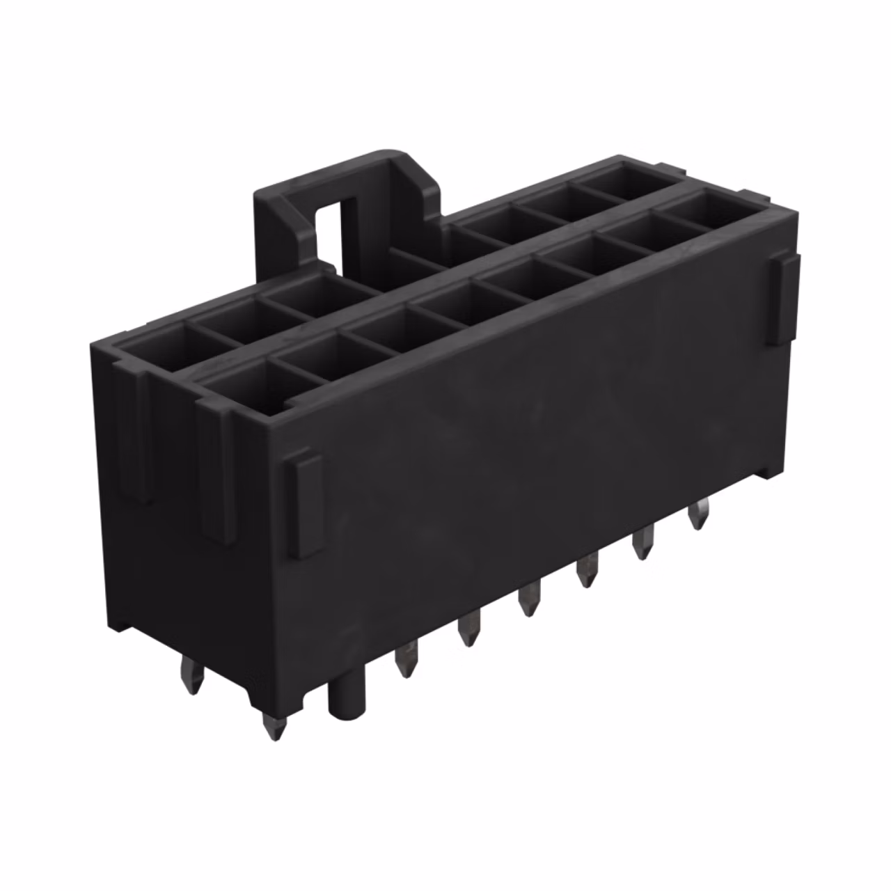 Ultra-Fit Vertical Header, 3.50mm Pitch, Dual Row, 16 Circuits, with Kinked Pins, 0.76µm Gold (Au) Plating, Black, Glow-Wire Capable, Tray for sale