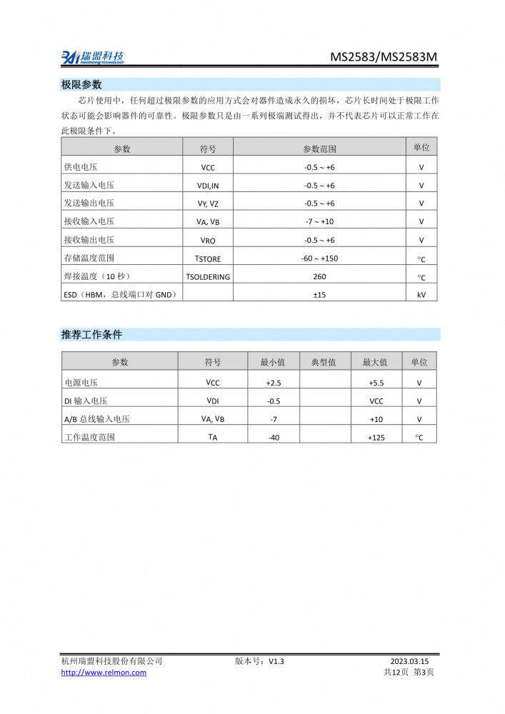 MS2583 datasheet page 3