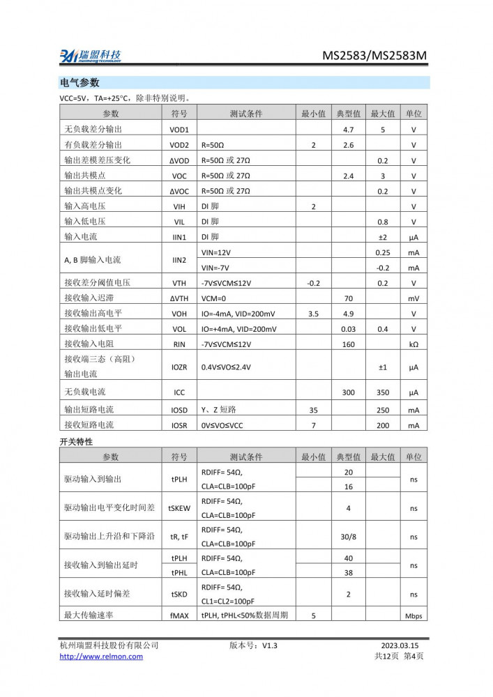 MS2583 datasheet page 4