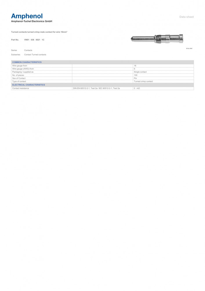 Amphenol VN0103600211C product documentation page 1