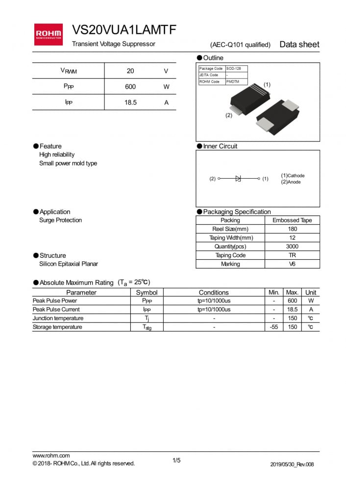 VS20VUA1LAMTFTR datasheet page 1
