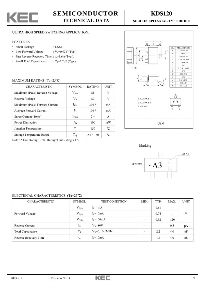 KEC KDS120-RTK/P datasheet page 1