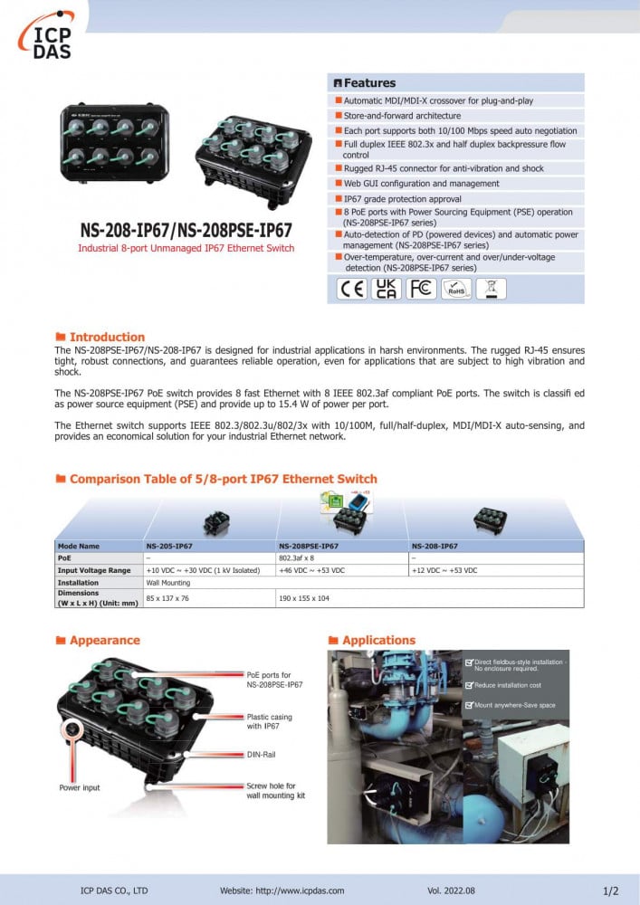 NS-208PSE-IP67 technical document page 1