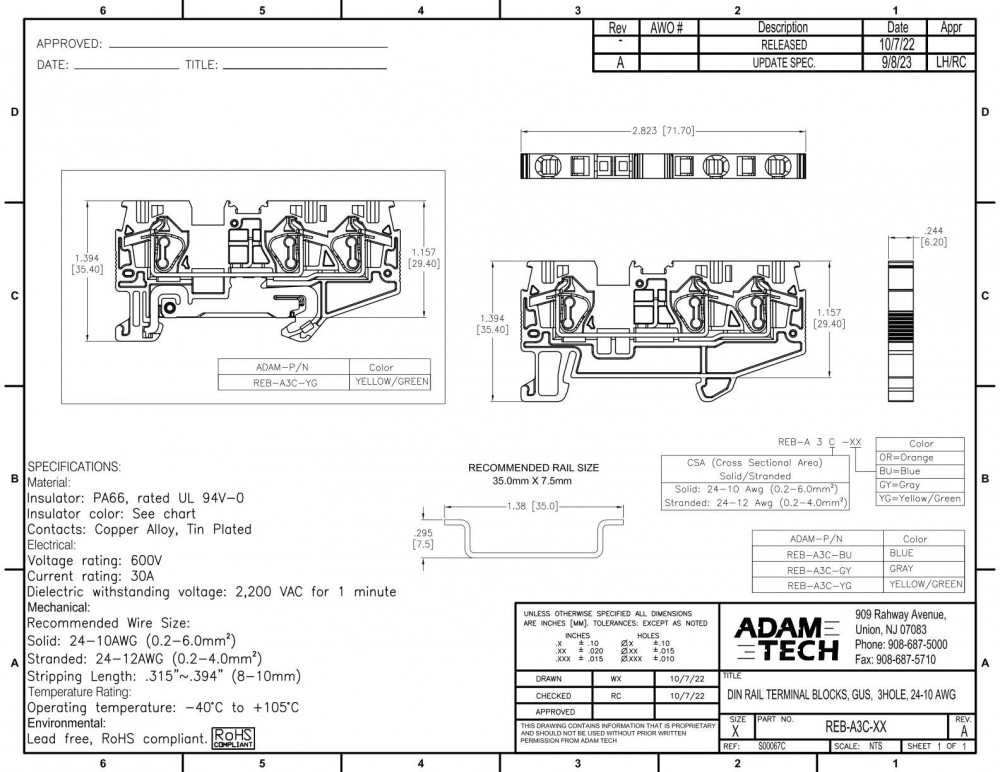 ADAM TECH REB-A3C-XX terminal block drawing