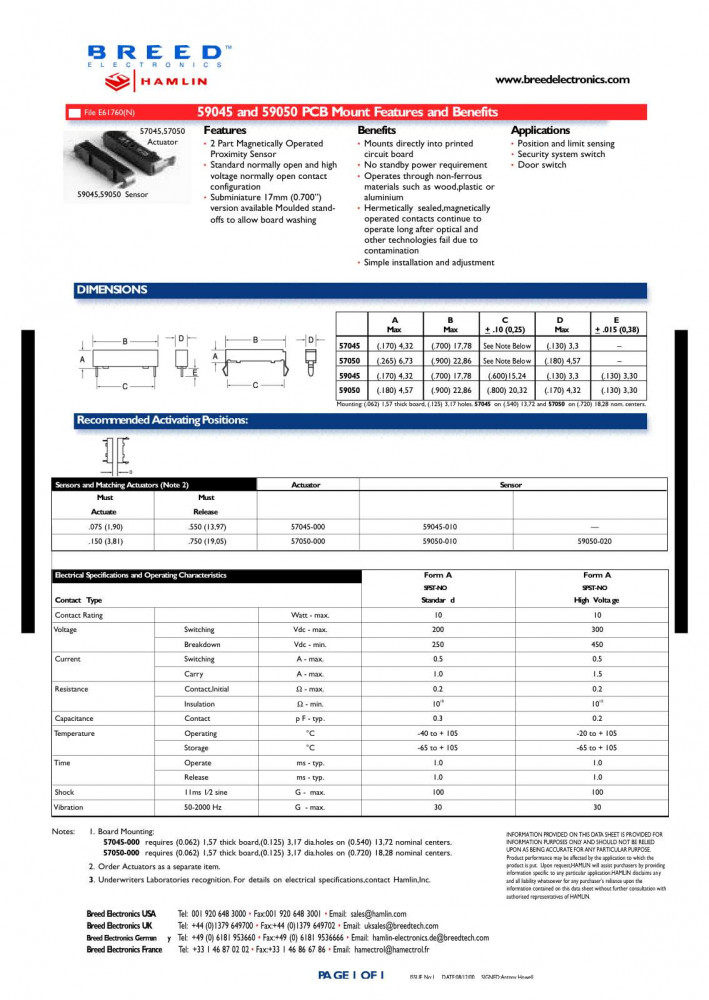 59045 and 59050 sensor datasheet page