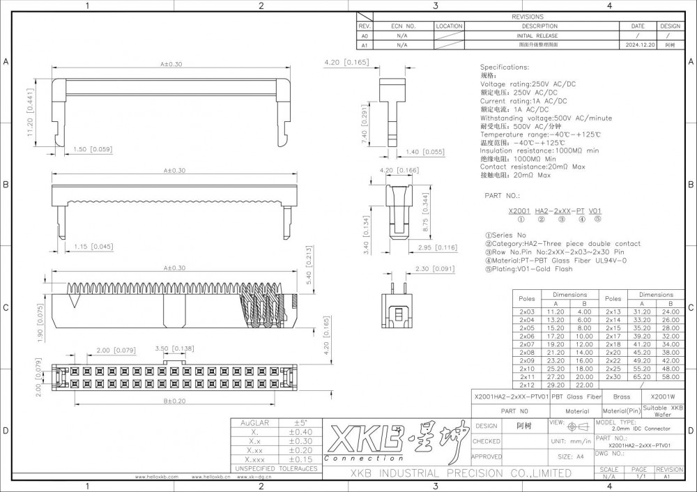 X2001HA2-2x06-PTV01 technical document page