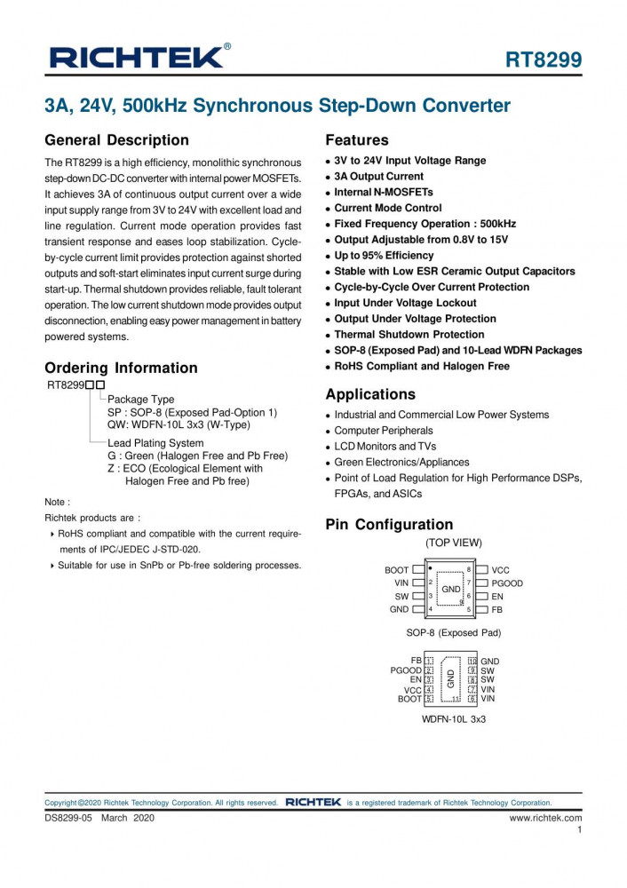RT8299 datasheet page 1