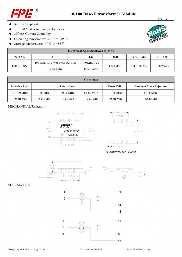 LH16110SN technical document page