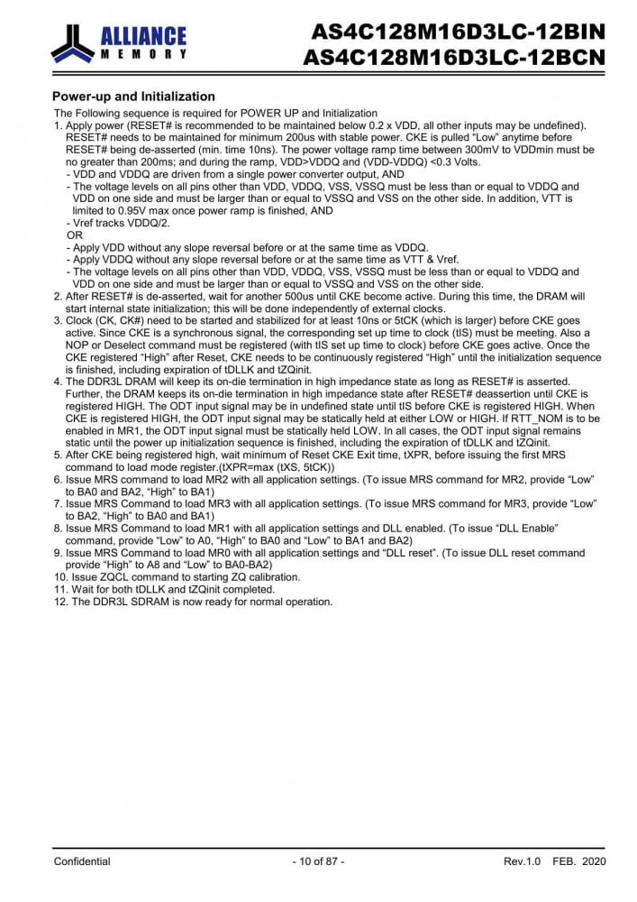 AS4C128M16D3LC-12BIN datasheet page 10