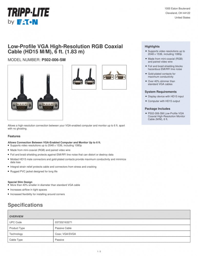 EATON P502-006-SM product document page 1
