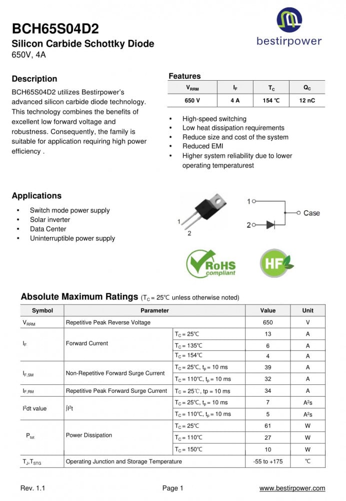 BCH65S04D2 datasheet page 1