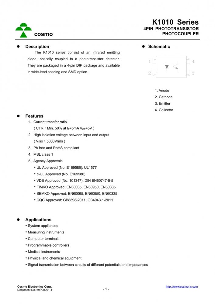 Cosmo K20102B TLD datasheet page 1