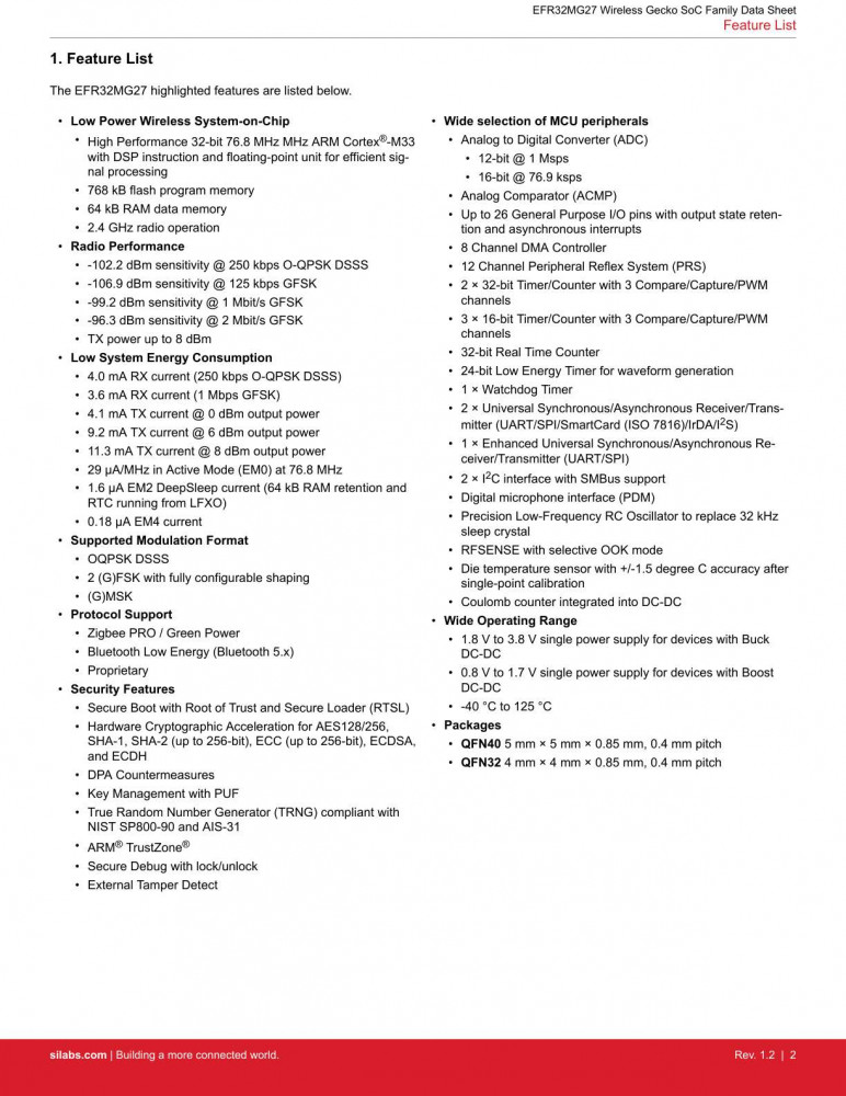 EFR32MG27 datasheet preview, page 2
