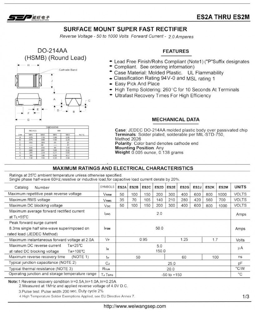 SEP ES2J(SMB) datasheet page 1