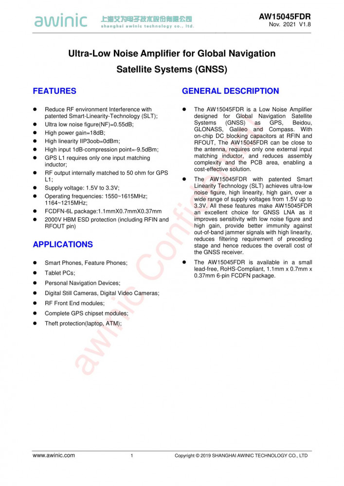AW15045FDR datasheet page 1