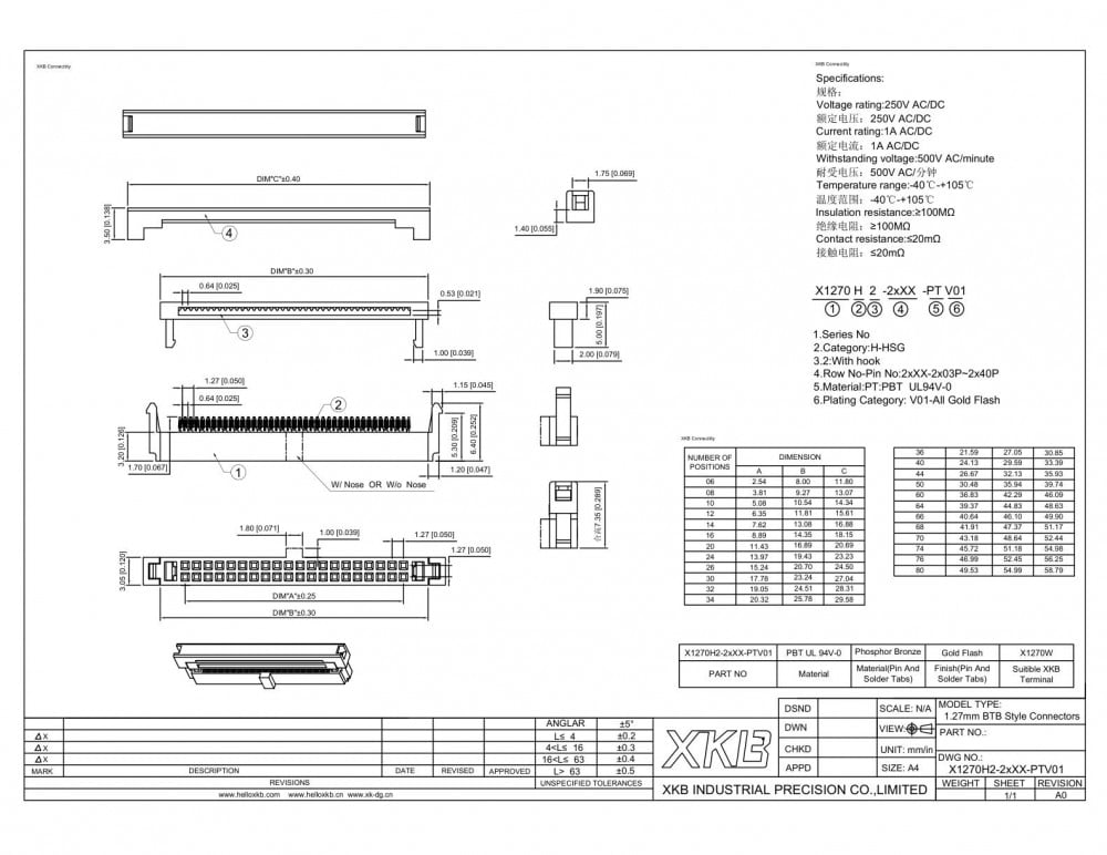 XKB X1270H2-2x25-PTV01 technical document page 1