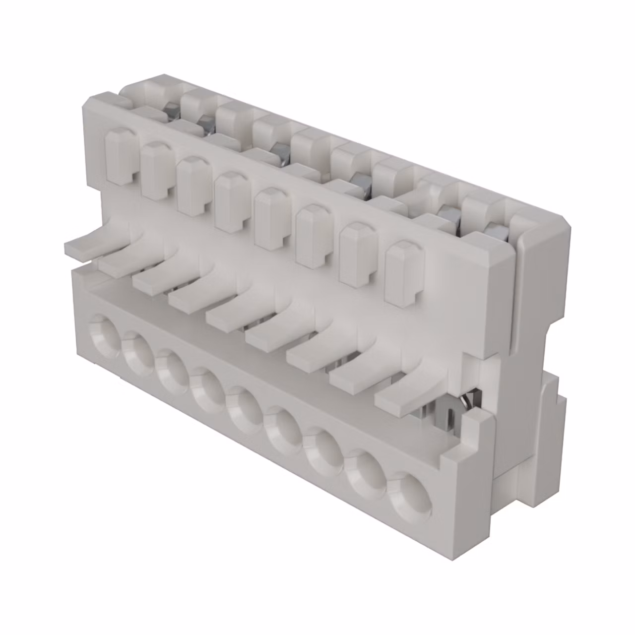 Appli-Mate RAST 2.5 IDT Housing, 2.50mm Pitch, Female, 9 Circuits, Beaded Terminal, Position Keys A & J Removed, Slotted Endwalls, Polarizing Rib Between Circuits 7 & 8, Voided Circuits 3, 5 & 7 for sale