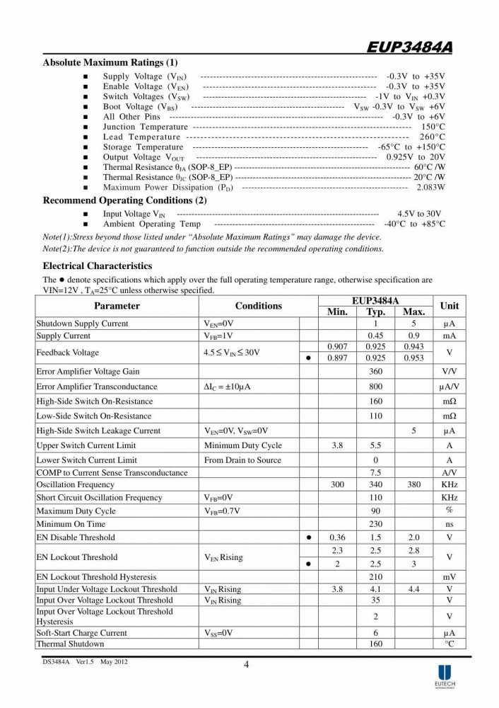 EUP3484A datasheet page 4