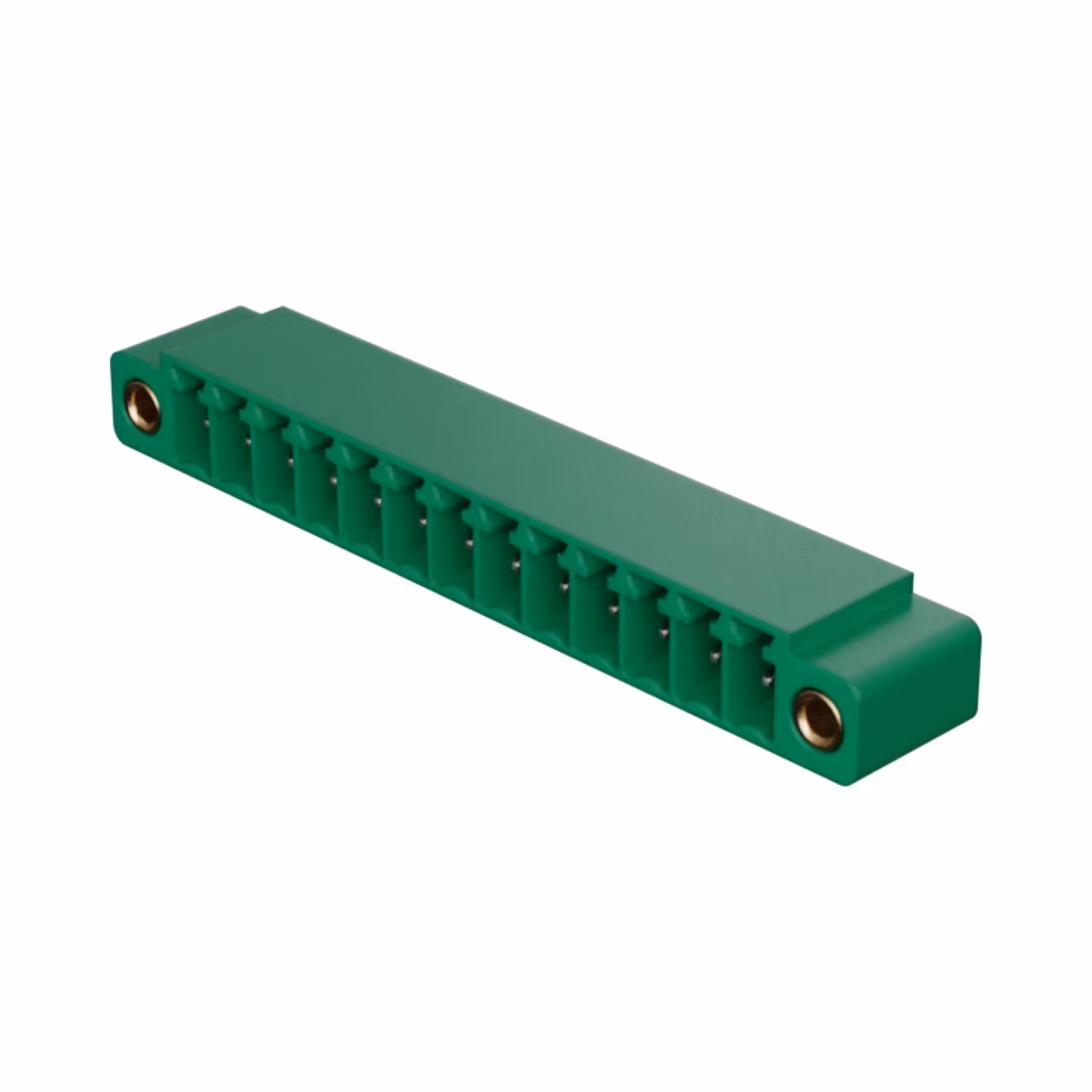 3.50mm Pitch Eurostyle Right-Angle PCB Header, with Threaded Retention Inserts, Green Housing, 13 Circuits for sale
