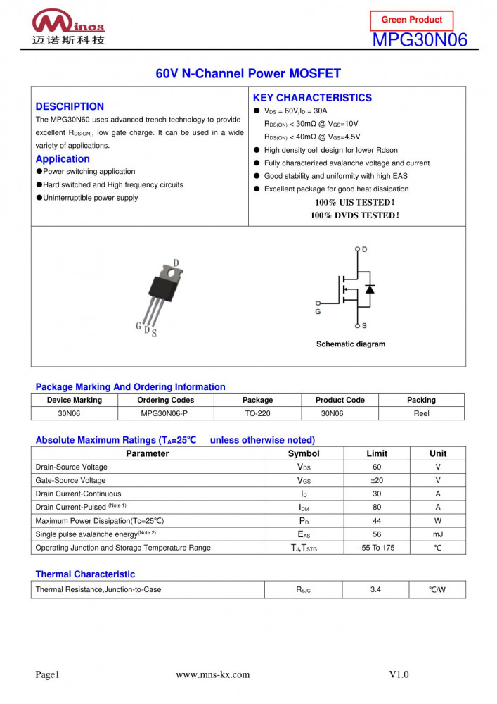 MPG30N06 datasheet page 1