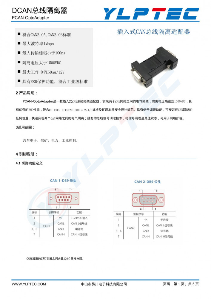 PCAN-OptoAdapter datasheet page 1