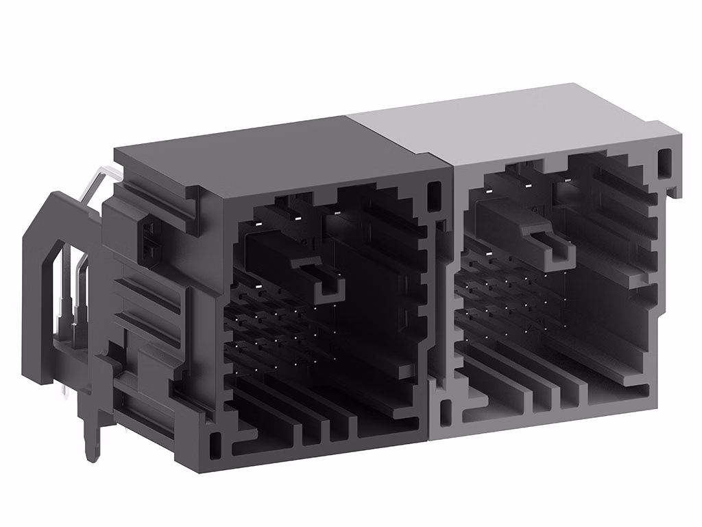 stAK50h 2 Bay Right-Angle Hybrid Header, 24 Circuits, Bay 1: 12 Circuits/Key 1/Black; Bay 2: 12 Circuits/Key 2/Green; Tube