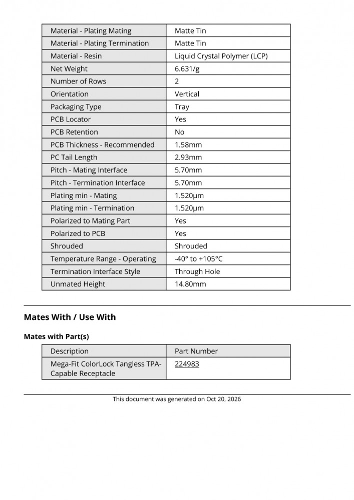 Technical document page 3 for MOLEX 1720652112