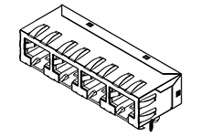Modular Jack, Right-Angle, Low Profile, 8/8, 4 Ports, without Bottom Ground Tabs for sale