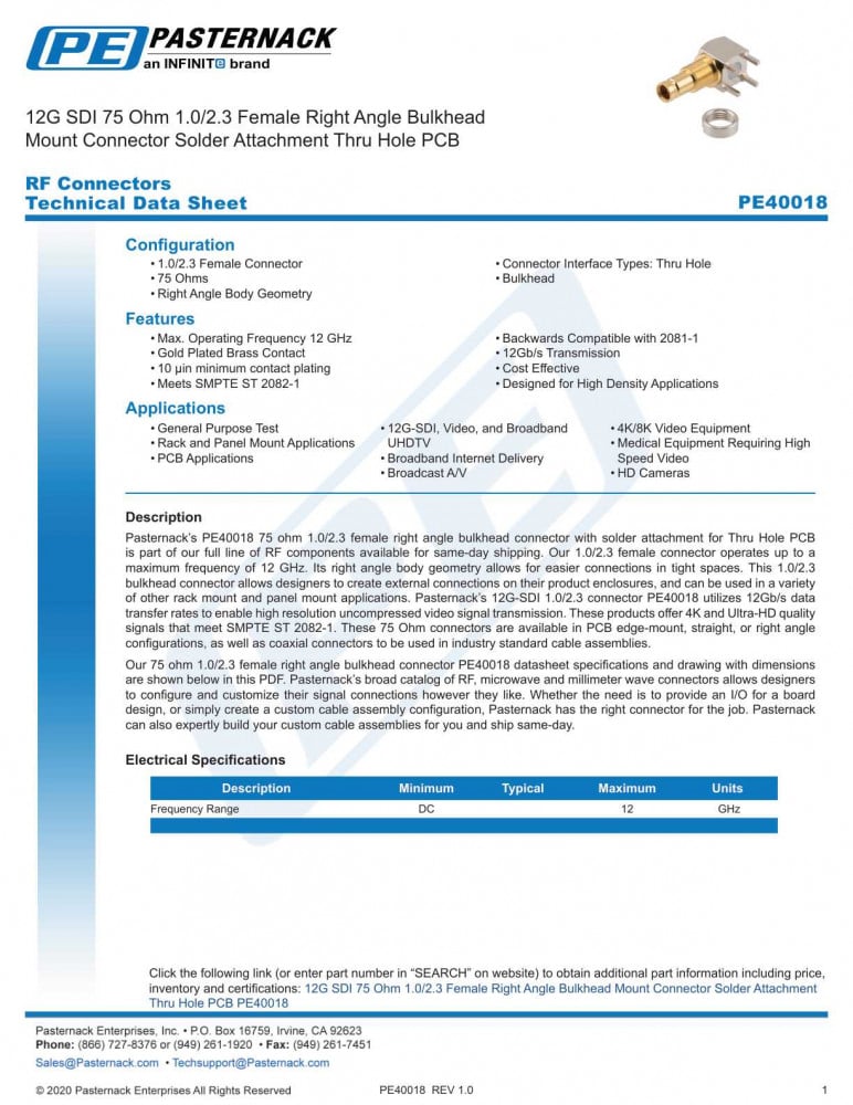 PE40018 datasheet page 1