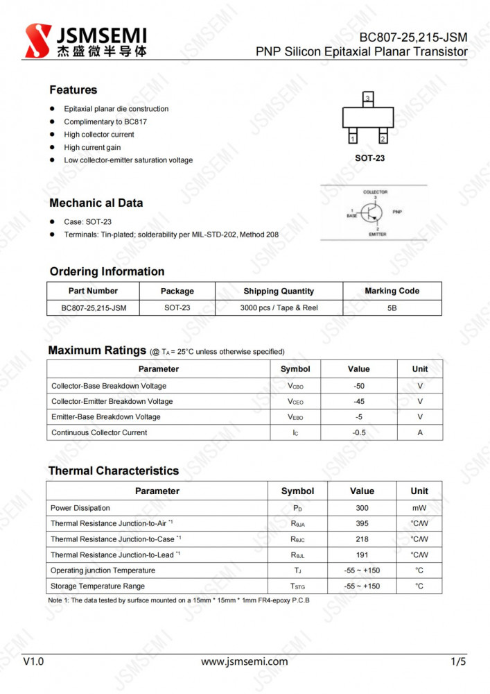 BC807-25,215-JSM datasheet page 1
