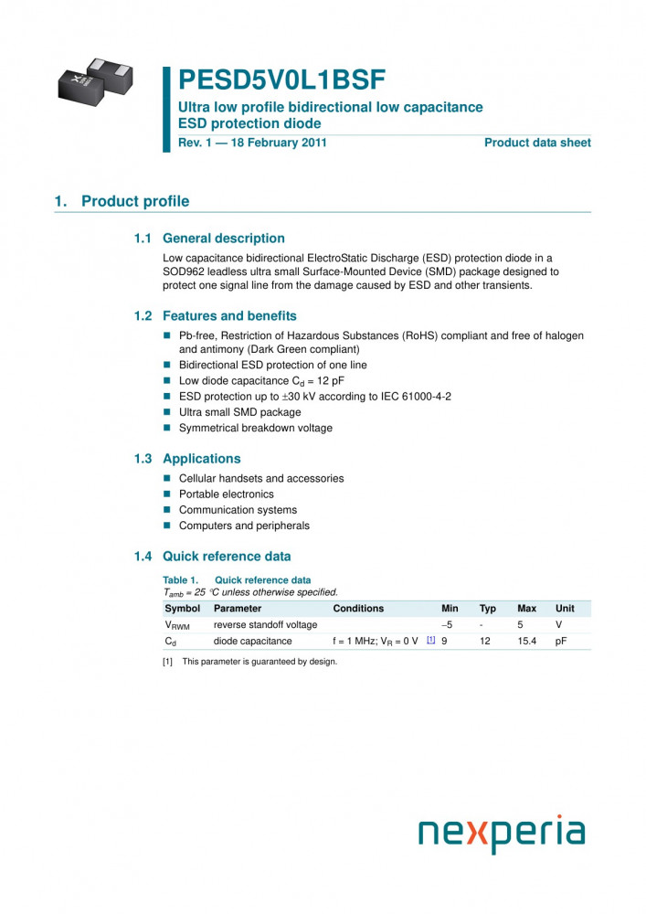 PESD5V0L1BSF datasheet page 1