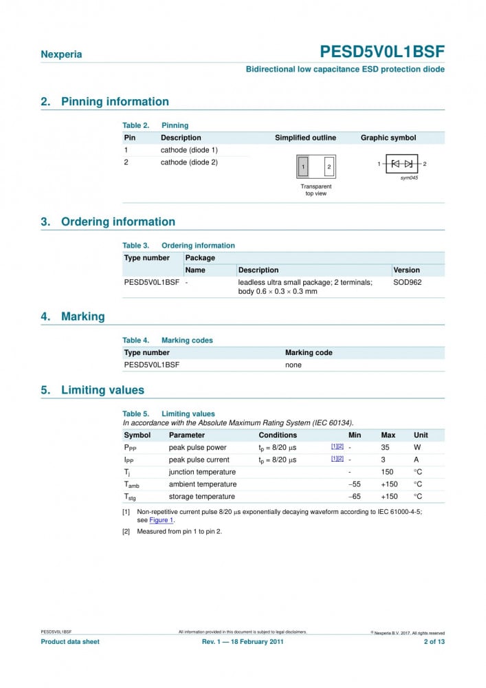 PESD5V0L1BSF datasheet page 2