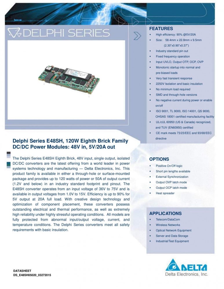 DELTA E48SH datasheet page 1