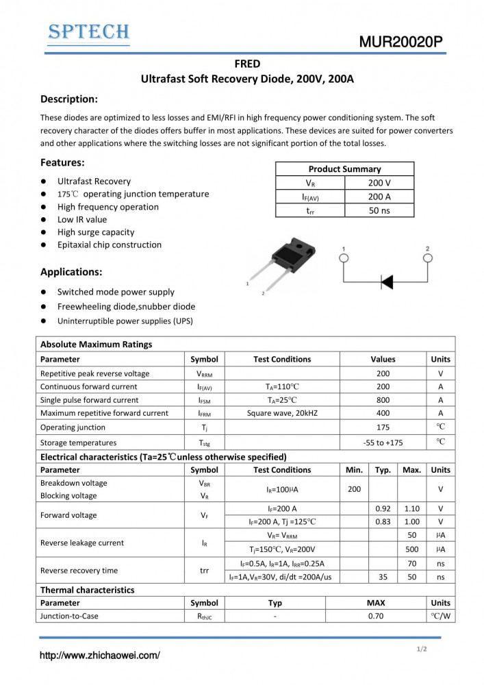 MUR20020P datasheet page 1
