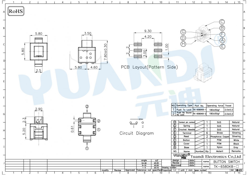 YUANDI TK-6580K8-1 technical drawing page 1
