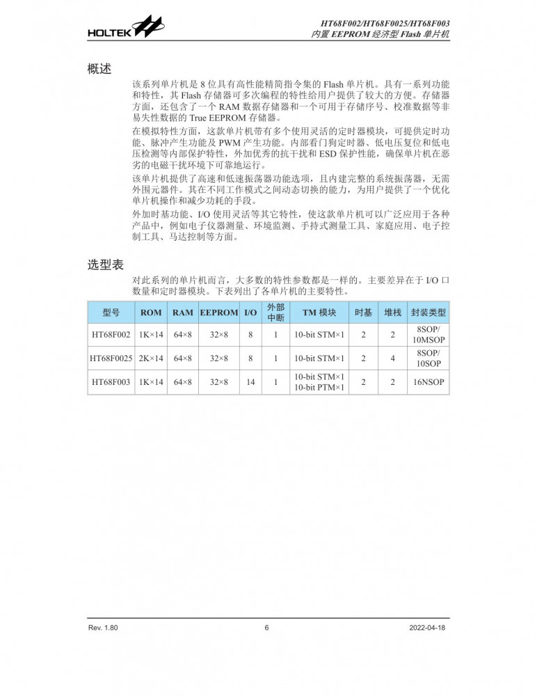 HT68F002 datasheet page 6